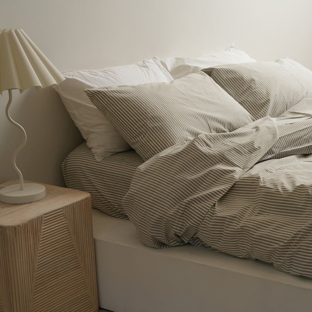 Olive Stripe Stonewashed Cotton Duvet Set | Home Lab NZ