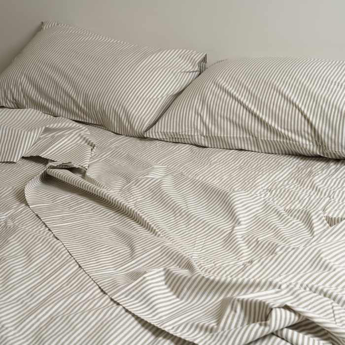 Olive Stripe Stonewashed Cotton Sheet Set | Home Lab NZ